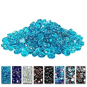 GRISUN 10 Pound Caribbean Blue Fire Glass Beads for Fire Pit - 1/2 inch Reflective Round Glass, Decorative for Natural or Propane Fireplace, Fire Table, Fish Tank, Vase Fillers and Landscaping