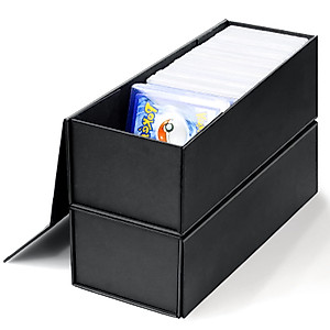 Trading Card Storage Box, Baseball Card Storage Box Holds 900+ Sport Cards or 200 Top Loaders, Fits Football, Basketball, Hockey, Gaming & Trading Cards, Black, 13x4x3 inches, 2 Pack
