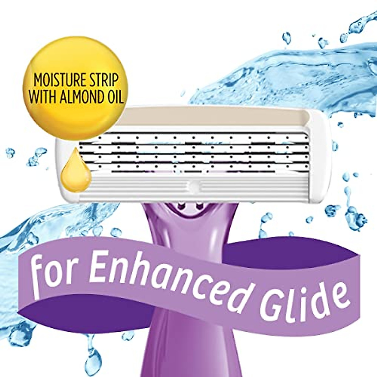 BIC Soleil Escape Women's Disposable Razors, 4 Blade Ladies Razors, Moisture Strip With 100% Natural Almond Oil, Lavender and Eucalyptus Scented Handles, 4 Pack