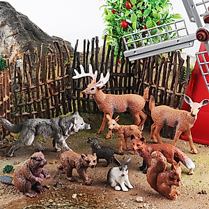 SCAHOW 10pcs Forest Animal Toys Figures, Realistic Woodland Creatures Figurines, Plastic Animals Miniature Toys Cake Topper