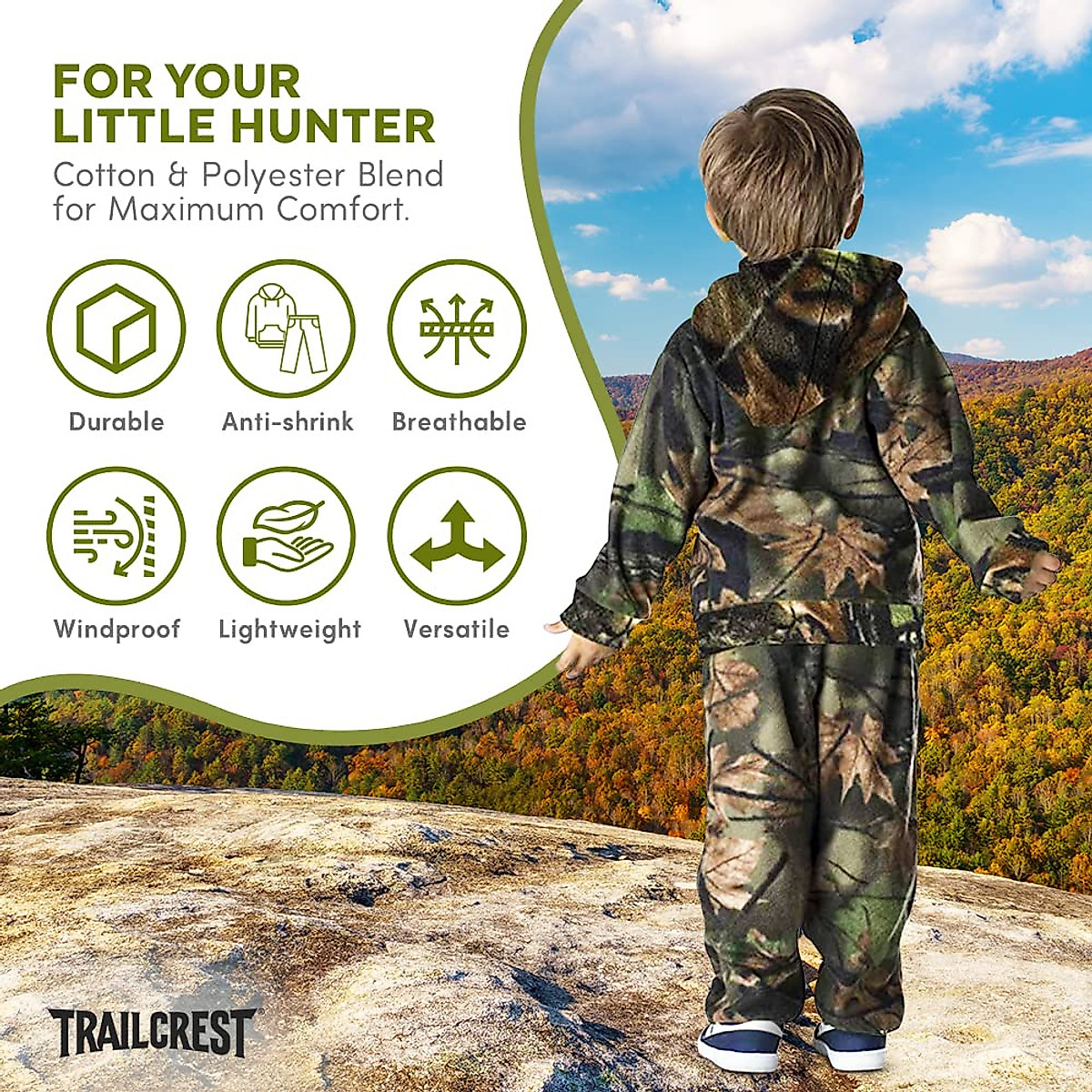TrailCrest by Treel Infant - Toddler Camo Full Zip Hoodie Sweatshirt Fleece Jacket & Pants Set, Camo, 5T