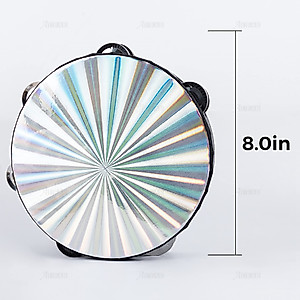 AUEAR, Double Row Jingles Handheld Tambourine Creative Wooden Drum for Adults Percussion Musical Educational Toy Party Game Church (1-Pack, 8 Inch, Reflective)