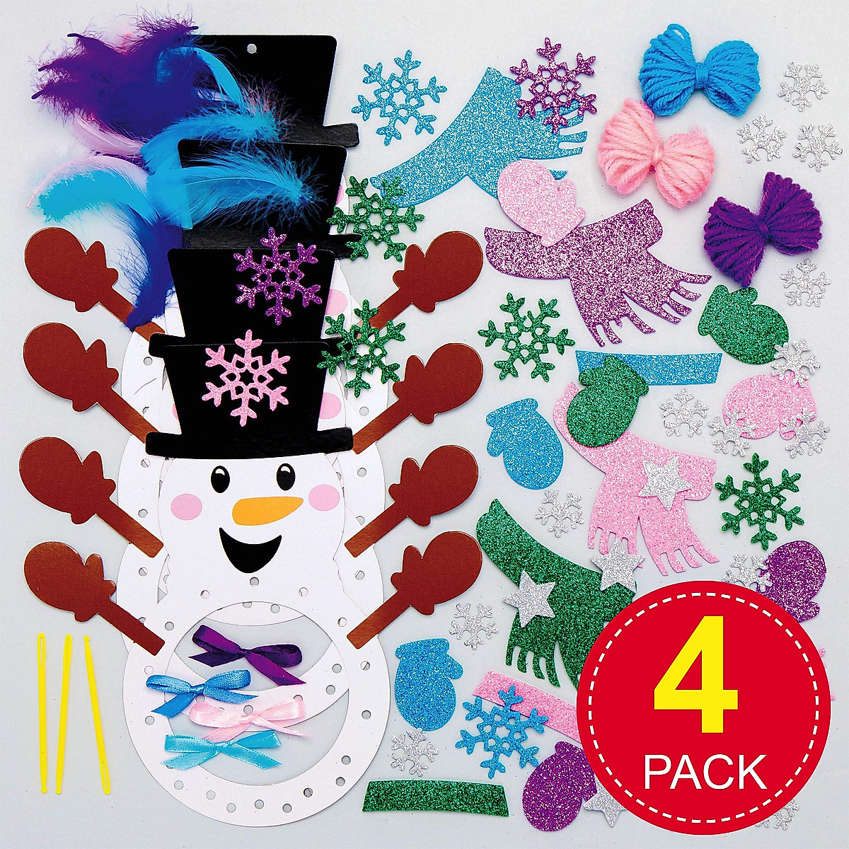 Baker Ross AX515 Snowman Dream Catcher Kit - Pack of 4, Creative Christmas Art and Craft Supplies for Kids to Make, Decorate and Display