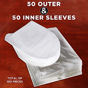 GOgroove Vinyl Record Storage Sleeves with Clear Plastic for Albums - 50 Sets Record Sleeves Inner/Outer 12" (100 Pack) - Archival Safe for LP Storage Display, Resealable Flap - Anti Static, Dust