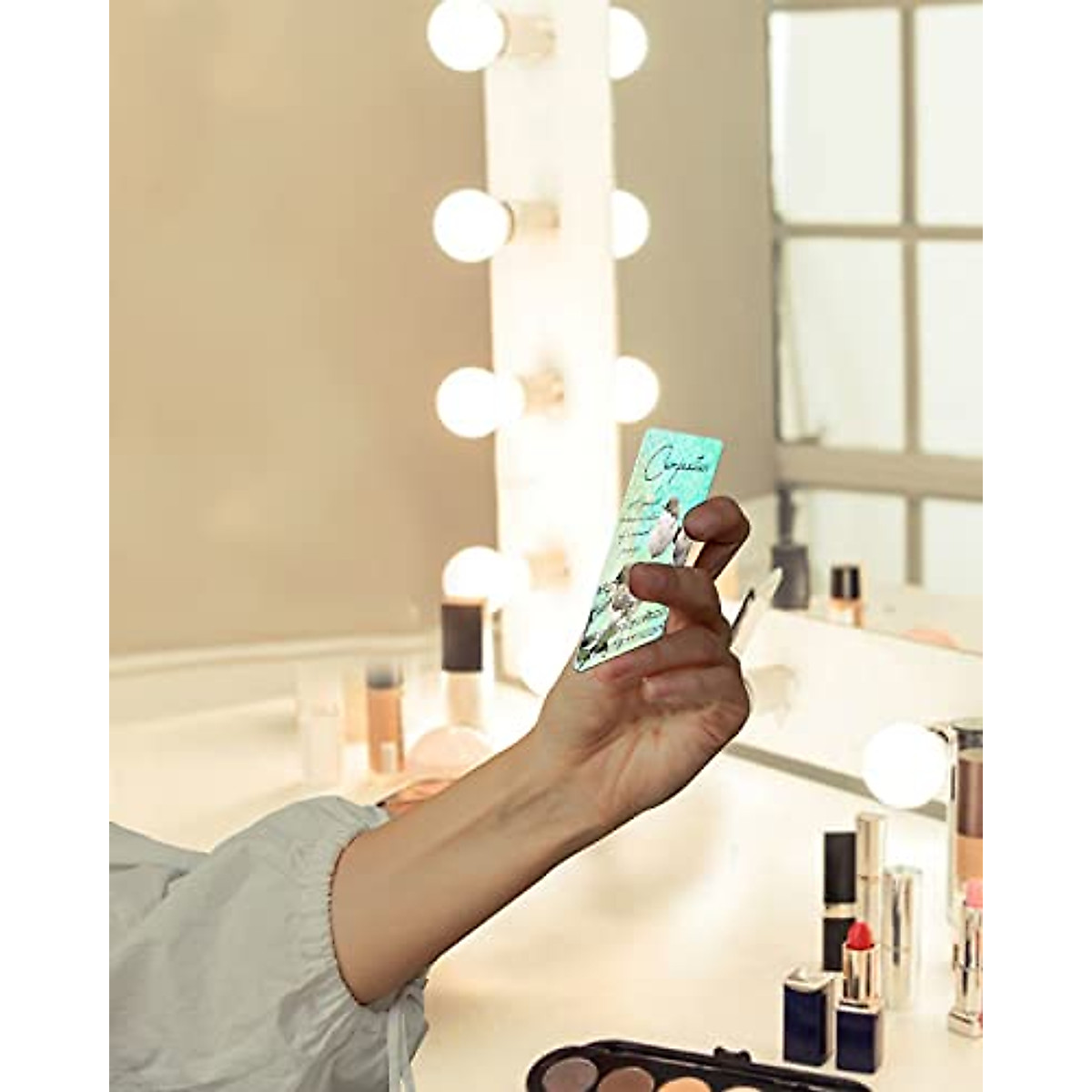 Carosoffe Birds on Branch Small Compact Mirror for Purse, Music Score Retro Illustration Aqua Ombre Travel Makeup Mirror for Women Men, Rectangular Handheld Compact Pocket Mirror 2 PCS