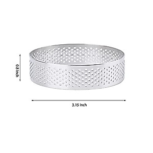 Frcctre 9 Pack Round Tart Ring, Perforated Baking Tart Rings, Stainless Steel Nonstick Round Cake Ring Mousse Rings, Metal Pastry Cake Mold, Baking Dessert Ring for Home Food Making Tool