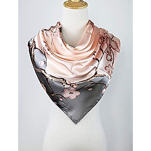 vabovin Elegant 35" Women's Satin Square Silk Feeling Large Neckerchief Fashion Accessory (Pale Pink Plum Blossom)