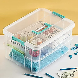 Sterilite Stack and Carry 2 Layer Handle Box, Stackable Plastic Small Storage Container with Latching Lid, Bin to Organize Crafts, Clear, 8-Pack