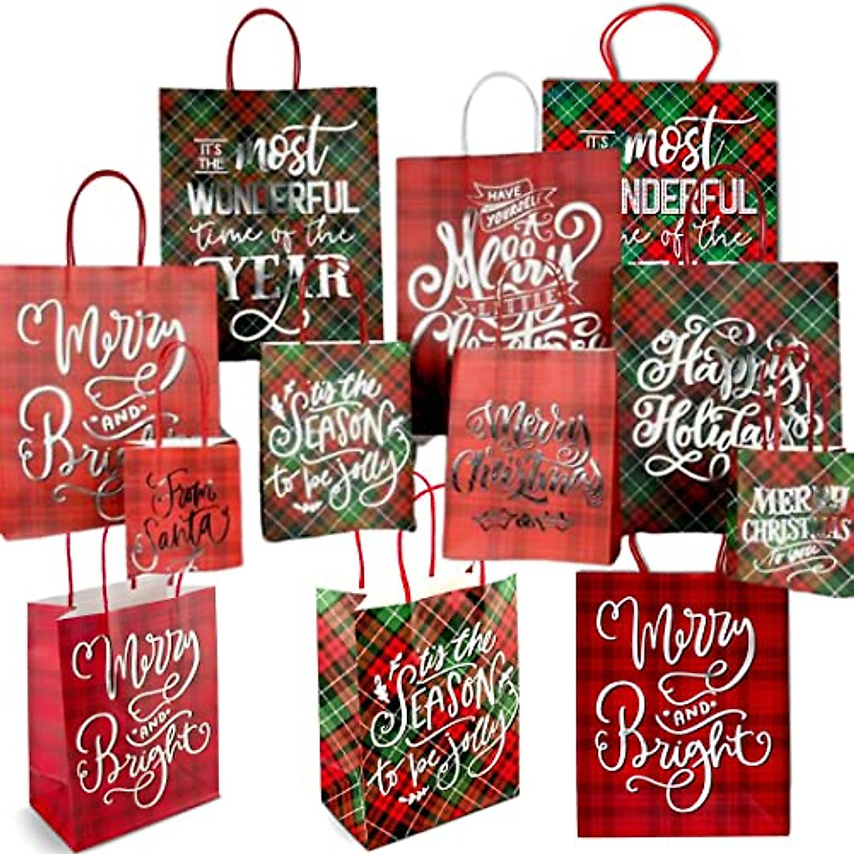 Christmas Gift Bags Assorted Sizes-24 Christmas Bags Bulk -Christmas Bags for Gifts with Christmas Tissue Paper Gift Wrap- Assorted Holiday Gift Bags for Christmas - Xmas Holiday Bags for Gifts