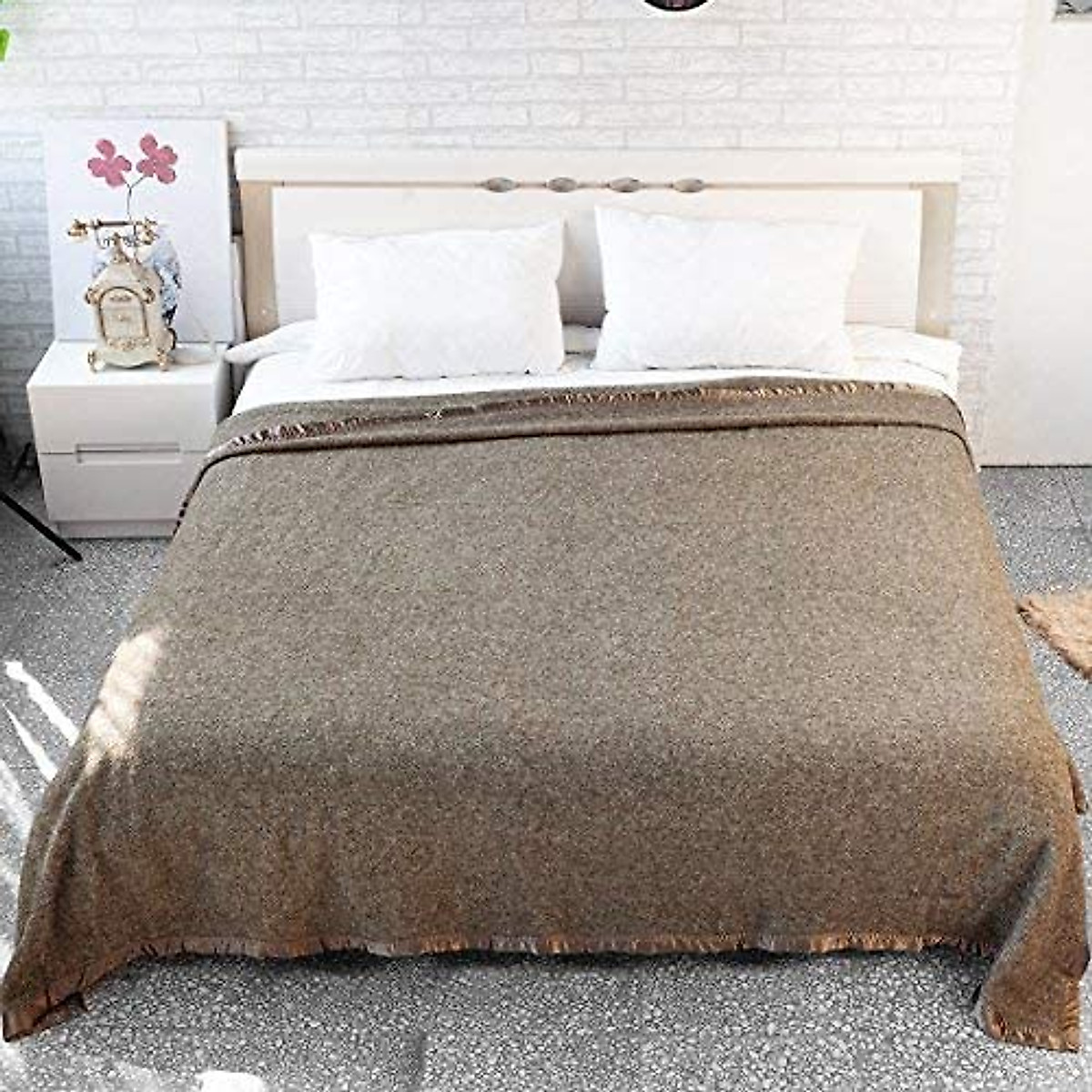 spencer & whitney Bed Throws Blankets Wool Blanket Brown Herringbone Throw Blanket Large Wool Blanket Queen Blanket for Bed