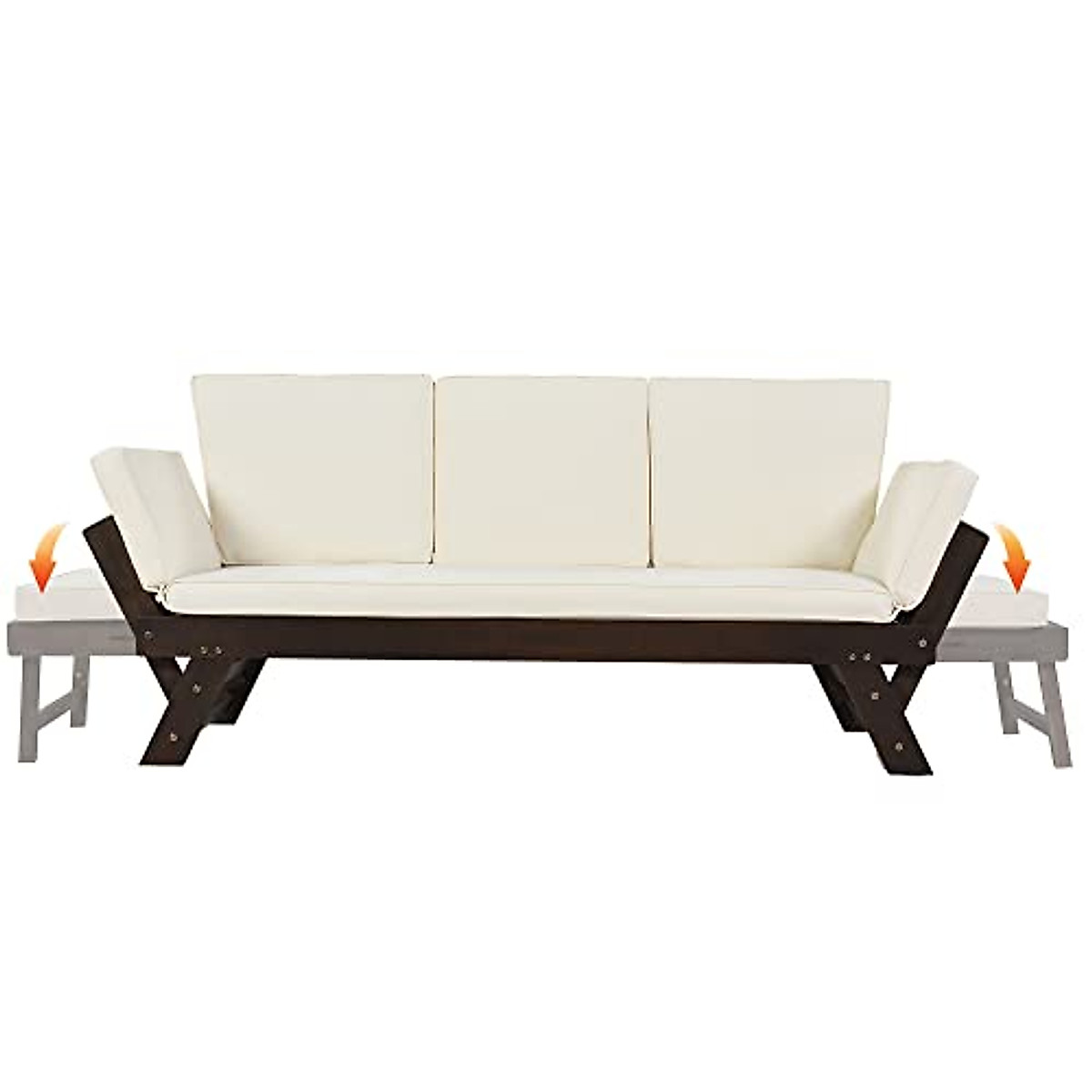 Goohome Outdoor Futon, Outdoor Daybed Cushion Patio Sofa, Adjustable Convertible Wooden Patio Loveseat Sofá Chaise Lounge Sectional Furniture Set, for Balcony, Backyard, Poolside