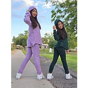 Arshiner Kids Clothing Set 2 Piece Outfits for Girls Rib-Knit Sweatsuits Cute Pullover Sweatshirt and Sweatpants Kids Tracksuits