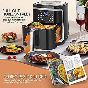 7.4 QT Air Fryer(Recipes), 9 in 1 Aigostar Air Fryer Oilless Oven with 8 Presets + Manual Mode, LED Touchscreen, Removable Nonstick Basket & Drawer Dishwasher Safe Square Design Basket.