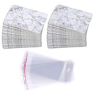 Earring Cards Set, 100 Pcs Paper Earring Display Cards with 100 Pcs Self-Seal Bags, Fashion Colorful Card Holder Organizer Tags DIY Handmade Packing Cards for Earring Stud Necklace (Marbling)