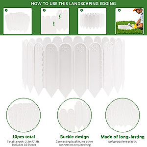EEOCWF 10PCS White Garden Edging Borders, 8.66"X8.66" Plastic Garden Landscape Edging, 7.2ft Interlocking Decorative Garden Fences Edging, Lawn Edge Flower Bed Border for DIY Patio Walkways Yard