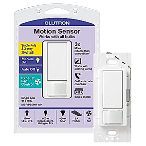Lutron Maestro Vacancy Sensor Switch, 5-Amp, Single-Pole or Multi-Location, MS-VPS5MH-WH, White