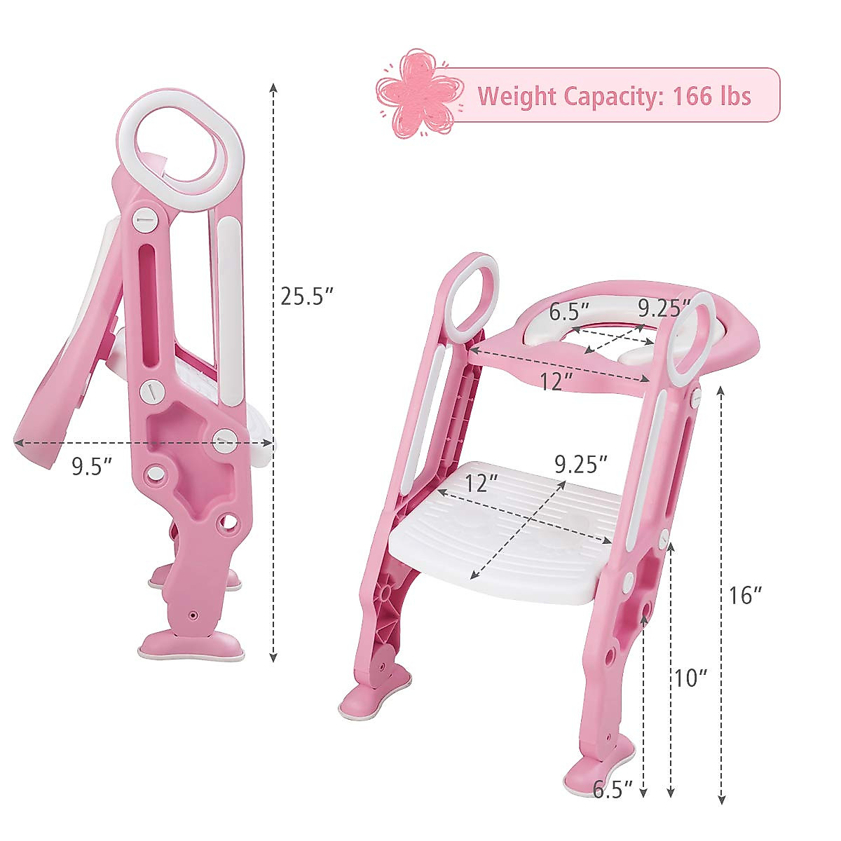 BABY JOY Kids Portable Potty Training Toilet Seat w/Step Stool Ladder, Foldable and Adjustable Toddler Toilet Training Seat Chair for Boys Girls Toddlers, Non-Slip Pads and Soft Cushion Seat (Pink)