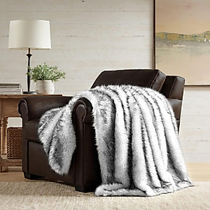 Hyde Lane Long Pile Faux Fur Throw Blanket, Luxury Fluffy with Black Tipped Throws for Home Couch Sofa Decor, Fuzzy Plush Blankets for Women, Direwolf (50x60)