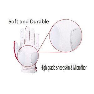 SIMPLE SYMBOL Men's Golf Glove Premium Synthetic Leather,Stable Grip,Six Pack（Left is Wear on Left Hand,Right is Wear on Right Hand） Four Colors to Choose from White/Sky/Beige/Red(Red,L,Right)
