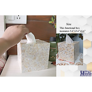 Square Tissue Holder – Decorative Tissue Box Cover is Finished in Beautiful Mother of Pearl by The Metal Magician