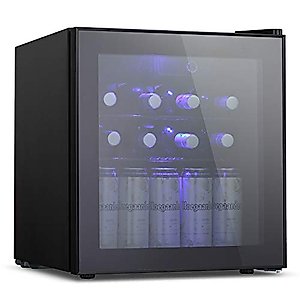 Antarctic Star 1.6cu.ft Wine Cooler/Cabinet Beverage Refigerator Small Wine Cellar Soda Beer Counter Top Bar Fridge Quiet Operation Compressor Freestanding Door Black Glass