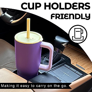 winiwo 40 oz Tumbler with Handle and Straw for Her, Flexible Straw, Insulated Tumbler Cups with Silicone Bottom, Keeps Beverages Cold Up to 24 Hours, Gym/Work/Travel/School/Gift（Grape Purple）