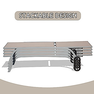 Domi Pool Lounge Chairs Set of 3, Adjustable Aluminum Outdoor Chaise Lounge with Wheels Patio Lounge Chairs with Side Table, All Weather for Deck Lawn Poolside Backyard-Khaki Textilene