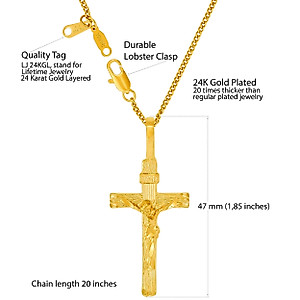 LIFETIME JEWELRY INRI Crucifix 24k Gold Plated Cross Necklace for Women and Men