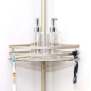 BINO Tension Pole Corner Shower Caddy - Brushed Nickel - Shower Organizer Shower Shelf Shower Rack Shower Storage Bathroom Caddy Shower Corner Shelf Shower Shelves Shower Caddy Corner Shower Shelf