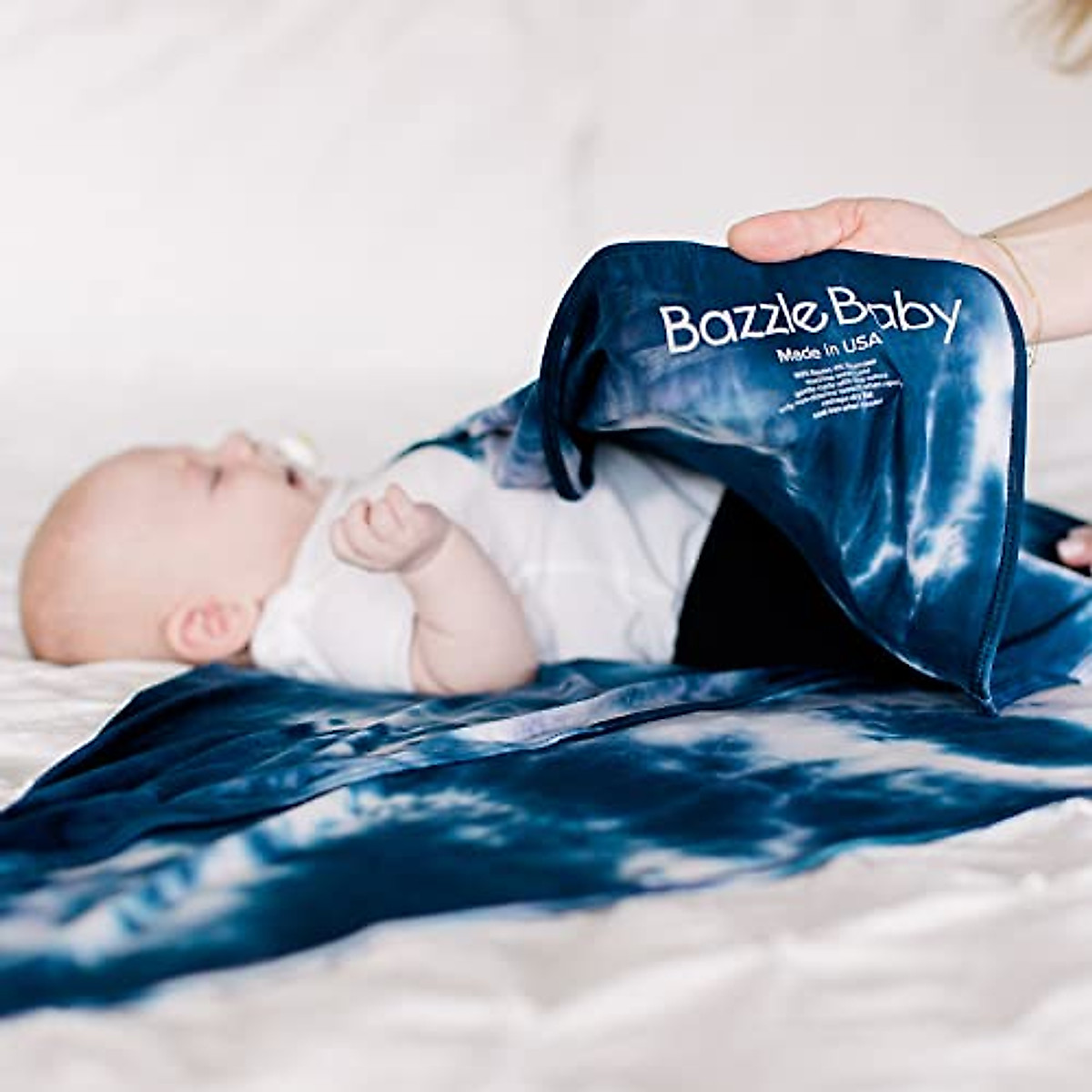 Bazzle Baby Swaddle Blanket and Hat Set, 36 x 36 inch Premium Materials Comfortable for Newborns (Navy Tie-Dye)