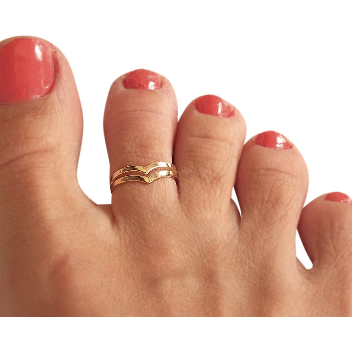 Handmade Gold V-Shape Band Adjustable Toe Ring, Yellow Gold Plated over Sterling Silver, Double Chevron Classic Dainty Open Toe, Pinky or Knuckle Rings for Women, By MiYa Jewelry