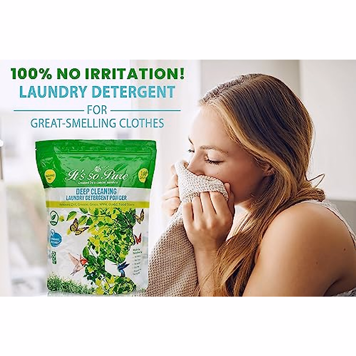 It’s So Pure All Natural Laundry Detergent Powder – Deep Cleaning, Removes Dirt, Grease, Stains – Non-toxic, Vegan, Fragrance Free Laundry for Sensitive Skin, HE Compatible (100 Loads)