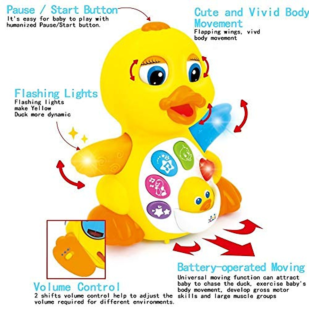 Woby Musical Duck Toy, Baby Preschool Educational Learning Toy with Music and Lights,Infant Light Up Dancing for 1 Year Old Toddler