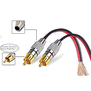 ukiism RCA to Speaker Wire Adapter, Speaker Bare Wire Cables to RCA Plugs Adapter Repair Speaker Cord for Speakers Amplifier Audio Video AV Receivers(2Pack, 1foot)