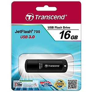 Transcend 16GB JetFlash 700 USB 3.1 Flash Drive (TS16GJF700), black