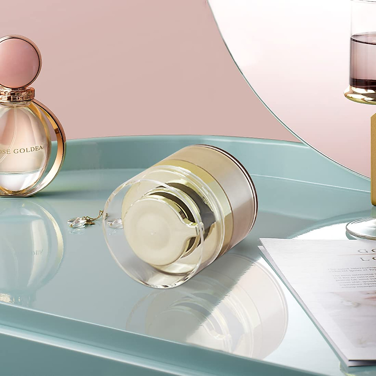 Voyyphixa 3 Pack 1 oz Airless Pump Jars Refillable Travel Bottle Portable Cream Jar Vacuum Bottle with Push Down Pump Dispenser for Vacuum, Face Cream and Lotion