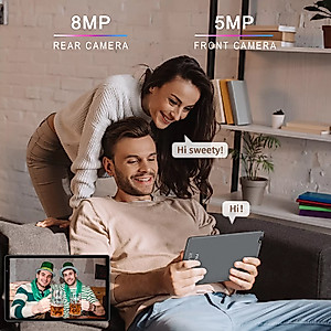 FACETEL 10 inch Tablet Android Tablet with Keyboard 2 in 1 Tablet 4GB RAM 64GB ROM TF 128 GB, 8000mAh, FHD, Dual Camera, WiFi Bluetooth Tablet with Mouse, Grey