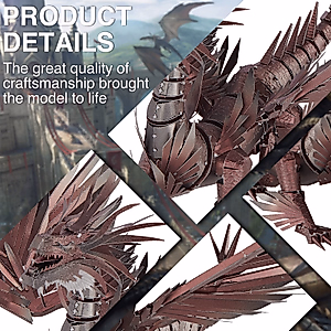 Piececool 3D Metal Puzzles for Adults, Hellstrom Dragon 3D Model with DIY Tools Kit, Challenging Brain Teaser Metal Puzzles for Men Hobbies, Creative Birthday Gifts