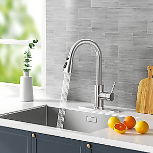 Kitchen Faucet with Pull-Down Spray Single Handle high arc Commercial Stainless Steel Brushed Nickel Kitchen Sink Faucet with Deck Suitable for bar Laundry RV Farmhouse (Brushed Nickel)