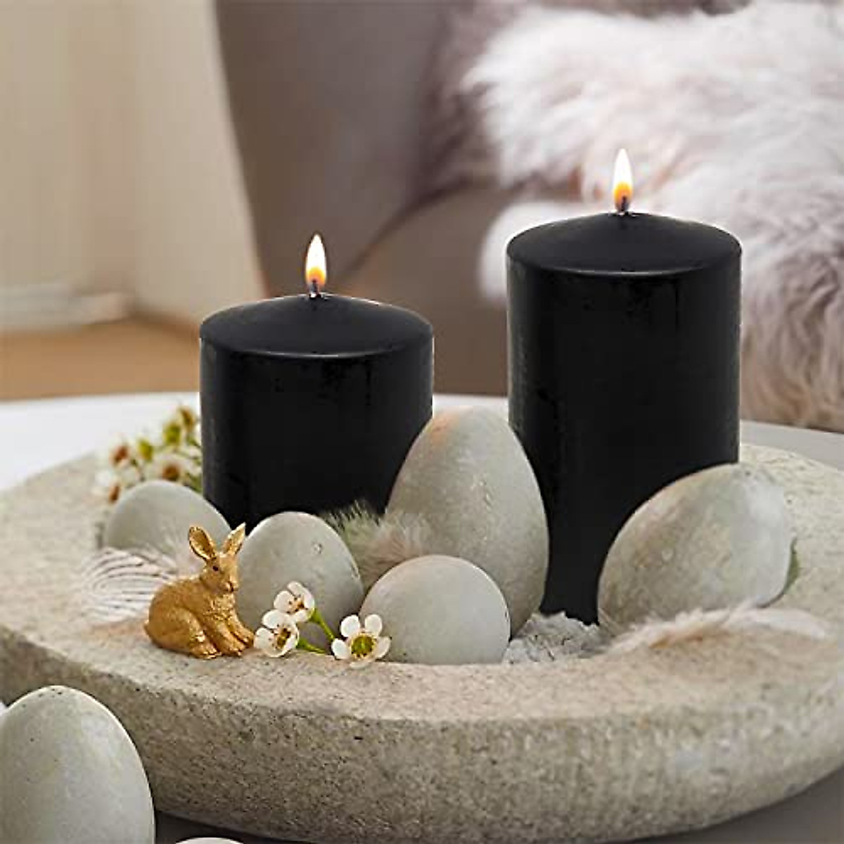 Hyoola Black Pillar Candles 2x3 Inch - 4 Pack Unscented Pillar Candles - European Made