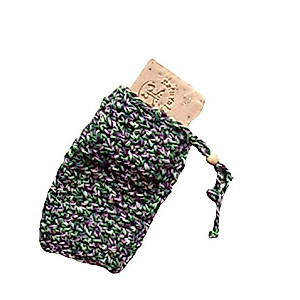 Handmade Soap Bag Purple Green Soap Holder Cotton Drawstring Bag Hanging Soap Saver Cozy Spa Shower Bath Crochet Washcloth