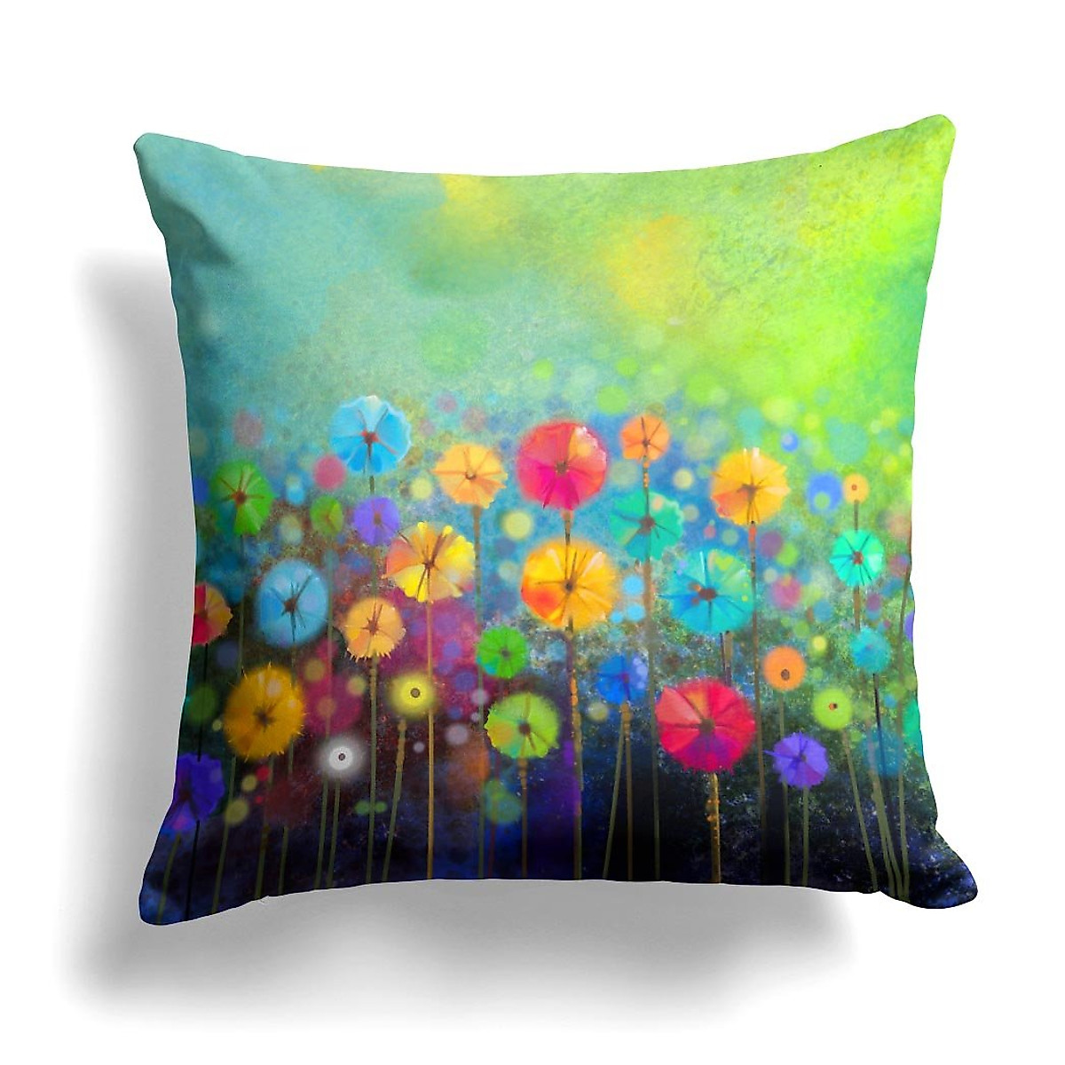 iiRov Summer Design Ink-Fuzed Decorative Throw Pillow - Abstract Flower Meadow