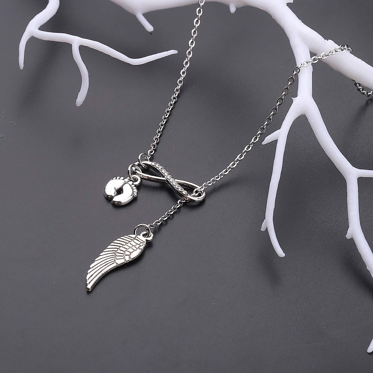 Gzrlyf Miscarriage Necklace Angel Wings Lariat Necklaces Pregnancy Loss Memorial Gifts (silver)