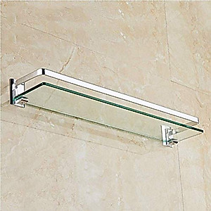European-Style Shower Caddy Shelf Glass Floating Bathroom Wall Mount Polished Chrome Bathroom Mirror Front Storage Rack Storage (Size : 60CM)