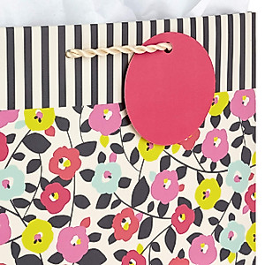Hallmark 9" Medium Gift Bag with Tissue Paper (Flowers and Stripes) for Birthdays, Mother's Day, Baby Showers, Bridal Showers, Weddings or Any Occasion