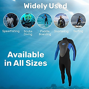 H2Odyssey 3/2mm Men's Vapor Back Zip Wetsuit for Men - Mens Long Sleeve Swimsuit for Surf Board and Deep Sea Diving (Large, Blue)