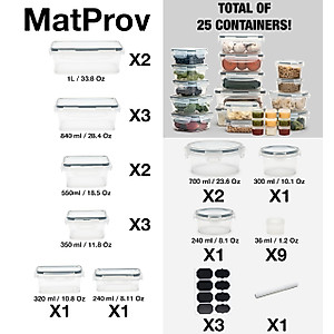 MatProv 50 PCS Food Storage Containers with Lids (25 Containers & 25 Lids), Reusable, Airtight, BPA-Free, Stackable, for Kitchen & Pantry organization, Meal Prep, lunch prep, Freezer & Microwave Safe