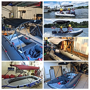 Seamander Inflatable Boat Bimini Tops,Rib Boat Cover with Mounting Hardware (Black, 2 Bow 59" L x 42"- 49" W x 39.4" H for Rib)