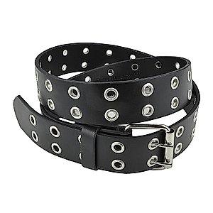 Belle Donne - Women's Double Grommet Leather Jeans Belt, Black , Size L(37"-39")