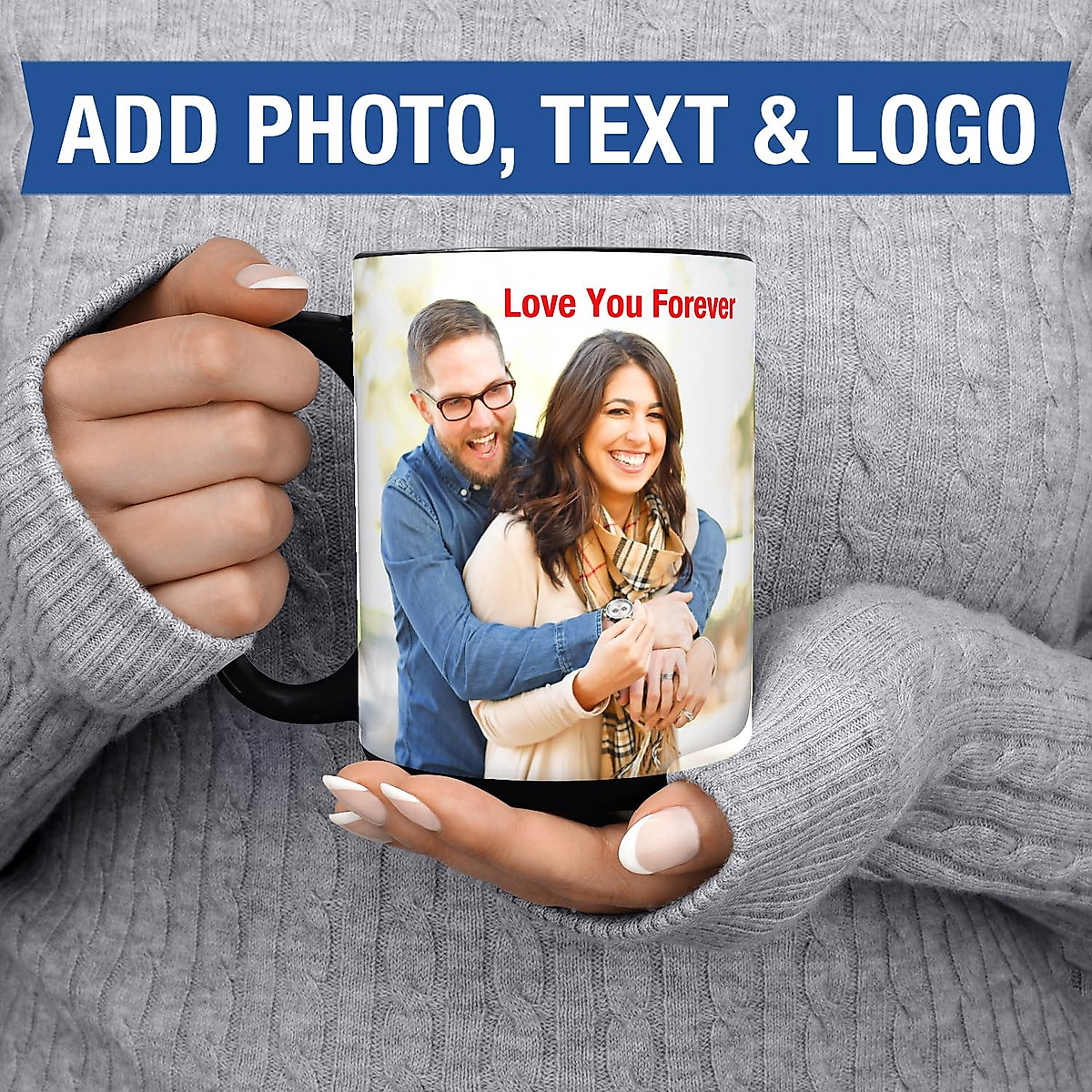 Custom Mug with Picture Text, Photo Name Logo - Personalized Coffee Mugs, Customized Ceramic Cups, Tazas Personalizadas - Birthday Wedding Christmas Day Gifts for Women Men Mom Dad Family (15oz Black)